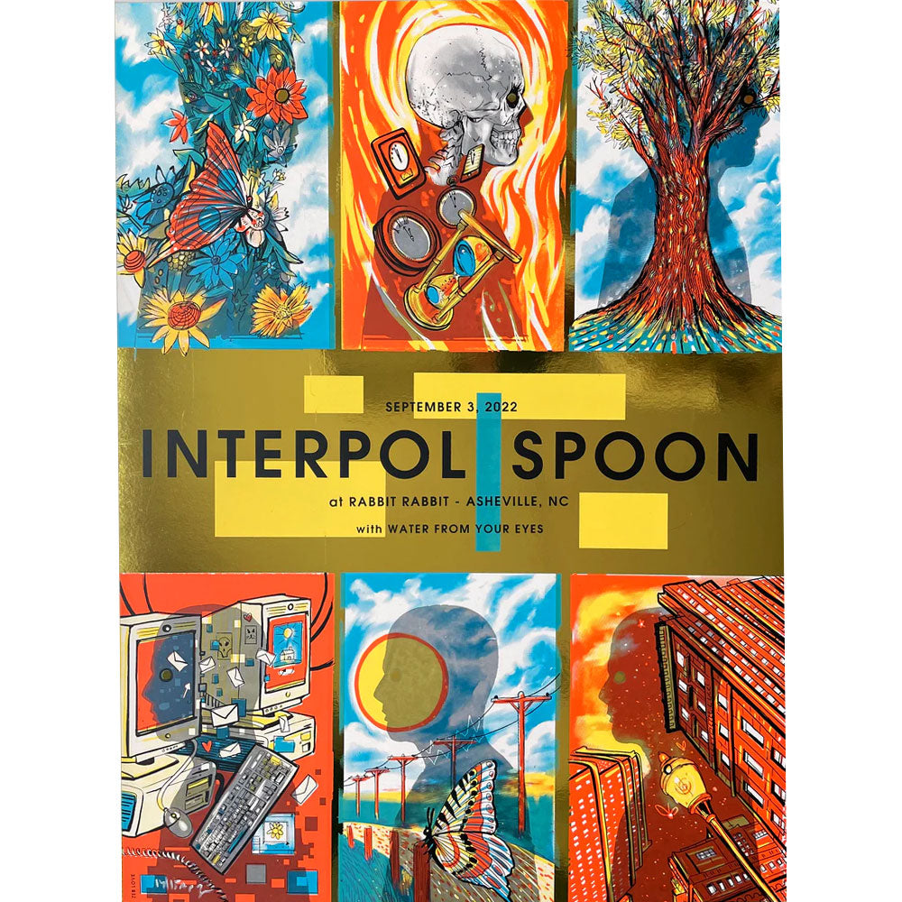 Interpol / Spoon, sérigraphie (Asheville 2022) par l'artiste Zeb Love ...